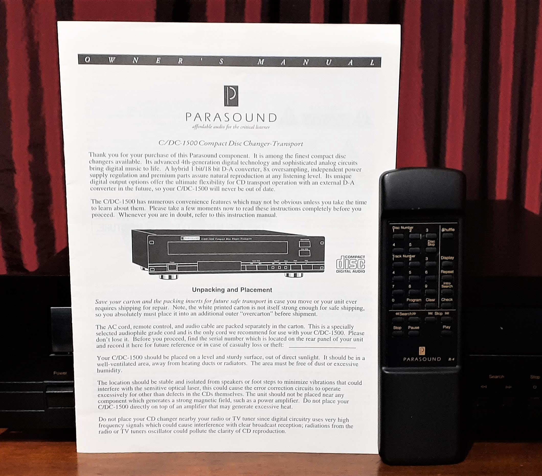 1994 Parasound C/DC-1500 Compact Disc Player Changer CD Player ...