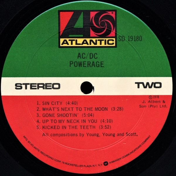 AC/DC Powerage First Year Pressing 1978 US Atlantic SD 19180 Vintage Vinyl Record Album ...