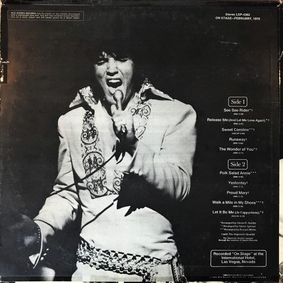 Elvis Presley On Stage February 1970 First Year Pressing 1970 US RCA ...