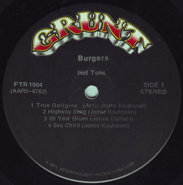 Hot Tuna Burgers First Year Pressing 1972 US Grunt FTR-1004 Vintage ...