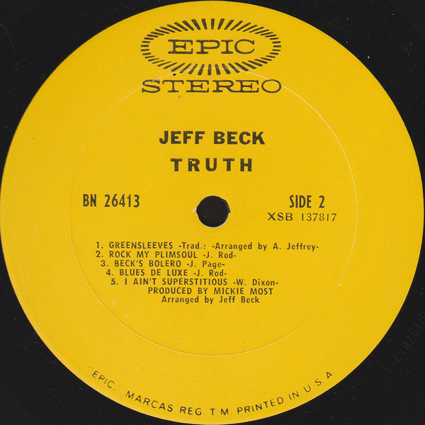 Jeff Beck Truth First Year Pressing 1968 US Epic BN 26413 Vintage Vinyl ...