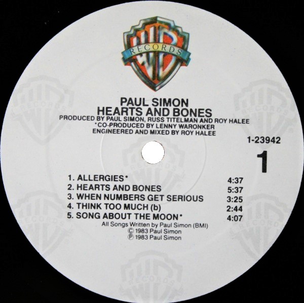 Paul Simon Hearts And Bones First Year Pressing 1983 US Warner Bros ...