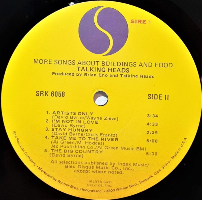 Talking Heads More Songs About Buildings And Food First Year Pressing ...